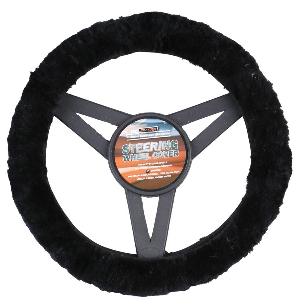 Sheepskin Steering Wheel Cover Luxury - Black — Outbackers
